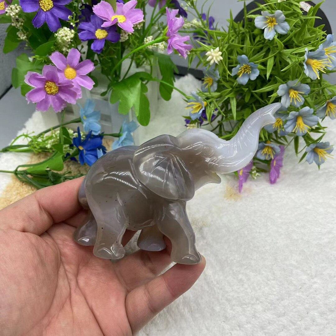 Lovely Hand Carved Agate Elephant Carving|healing Crystal|crystal Agate ...