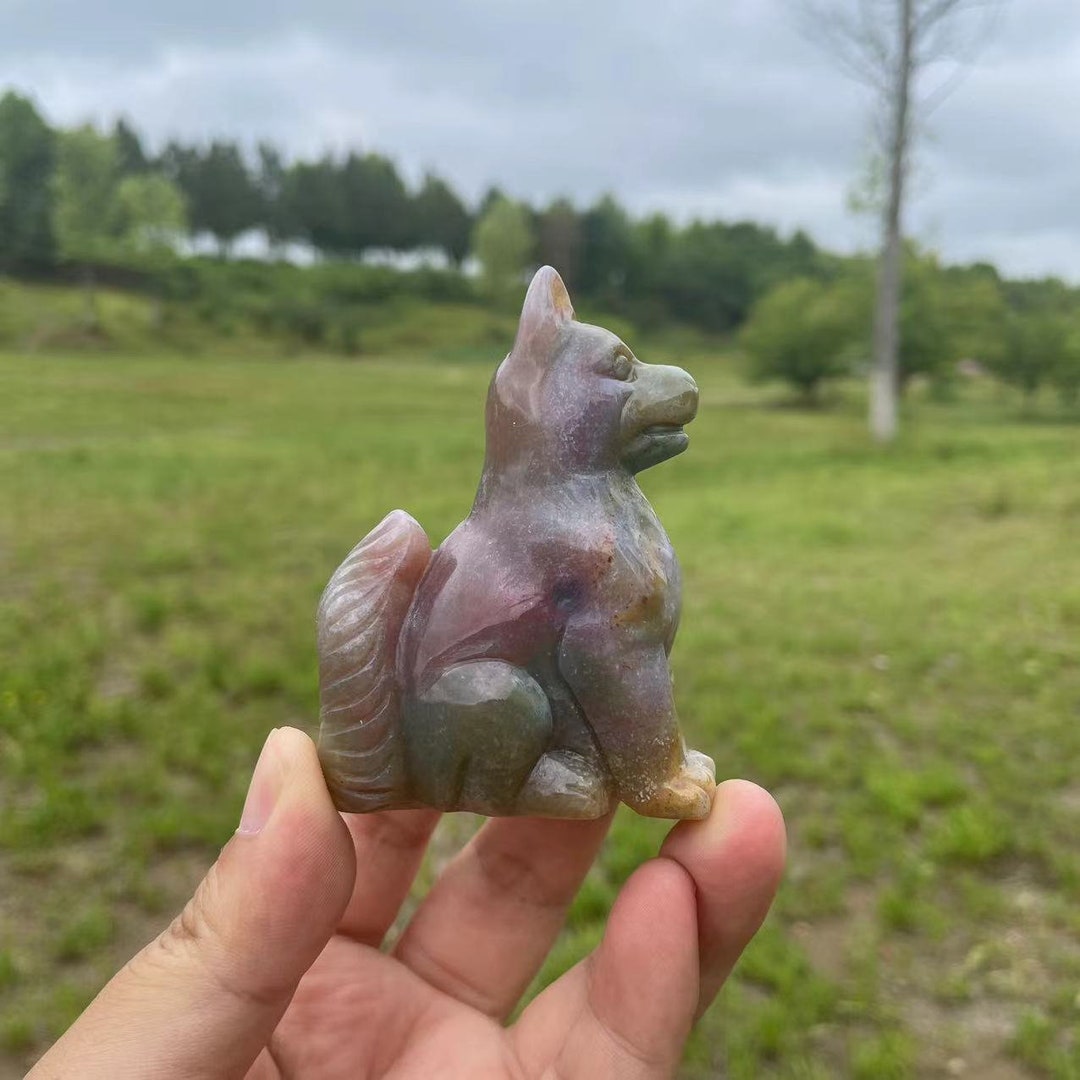 Hand Carved Ocean Jasper Wolf Statue: Healing Crystal Carving - Etsy