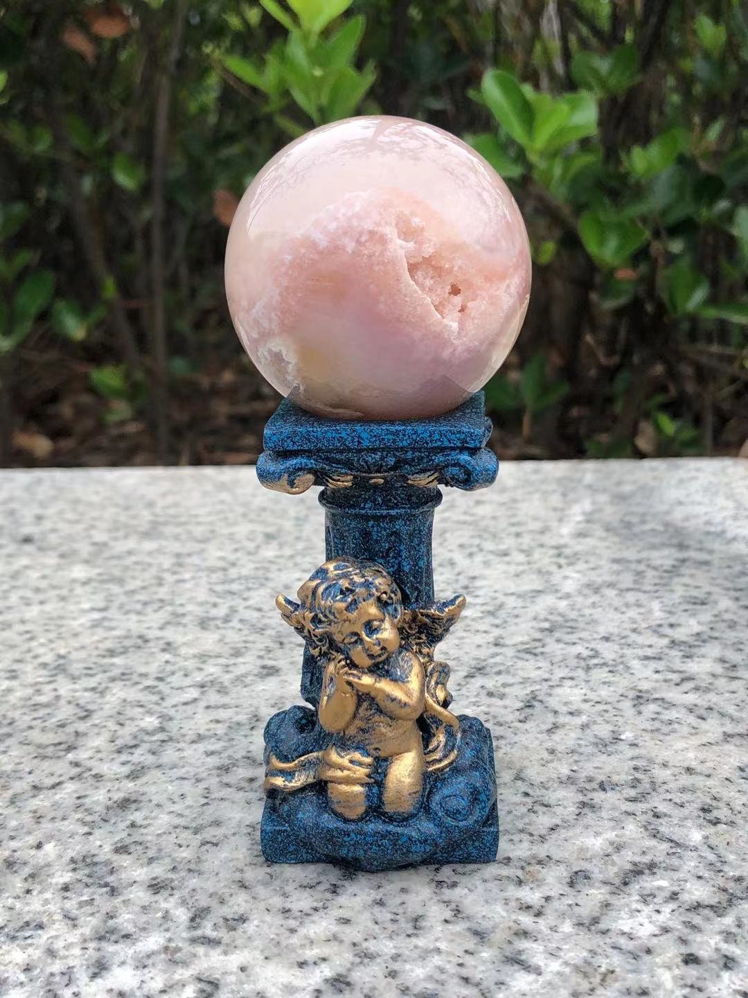 53 Mm Natural Druzy Pink Flower Agate Polished Sphere With - Etsy UK