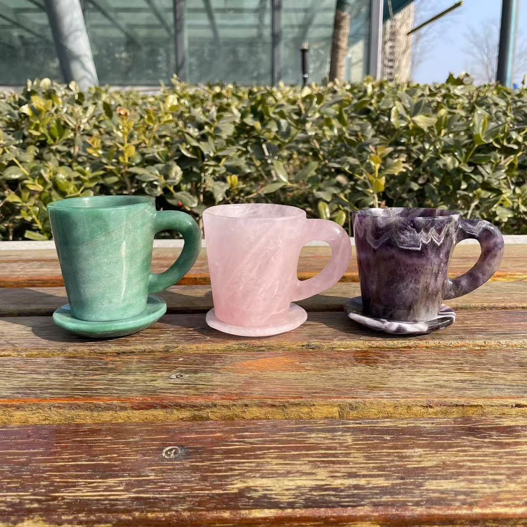 Hand Carved Rose Quartz Cup Set Crystal Coffee Mug Decor - Etsy