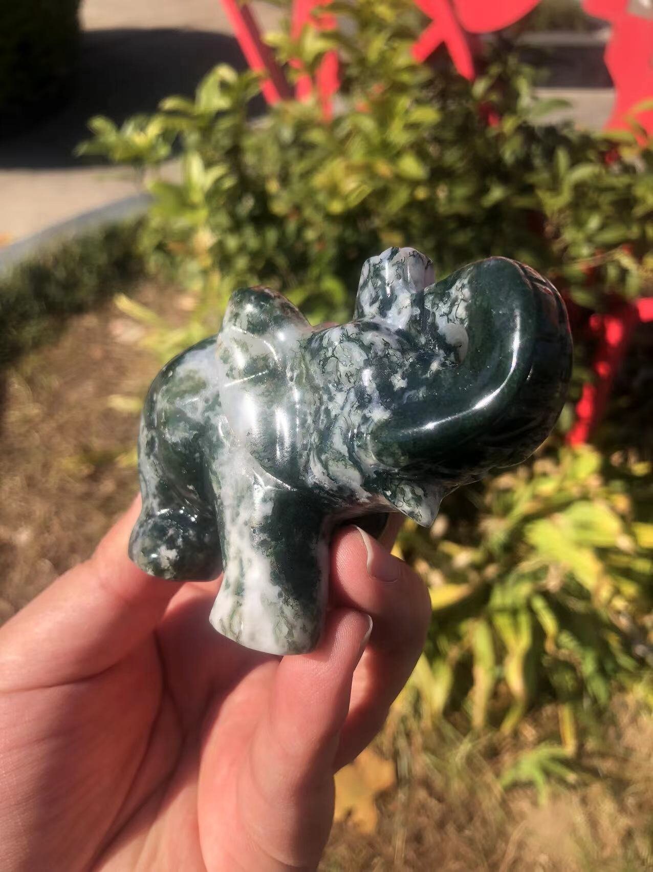 Cute Moss Agate Fat Elephant Carving Healing Crystal - Etsy