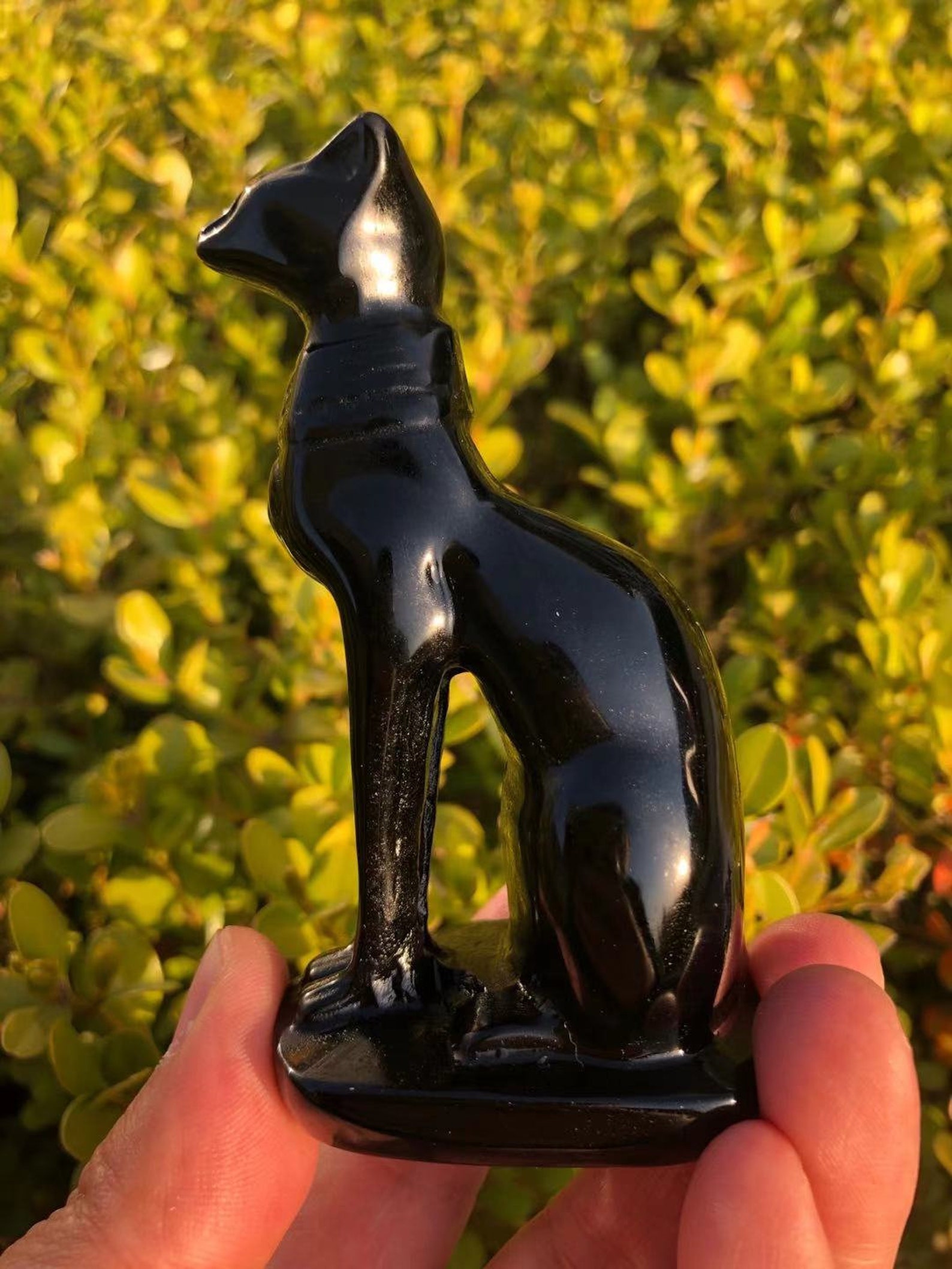 Natural Black Obsidian Egyptian Cat Carving Crystal Animal - Etsy