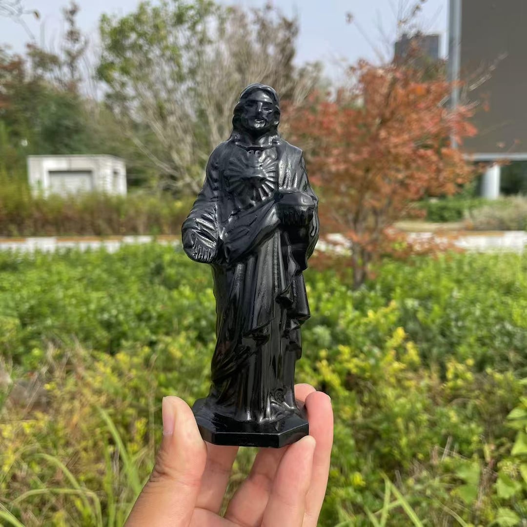 5.93 Inch Black Obsidian Jesus Carving|obsidian Jesus Statue Crystal ...
