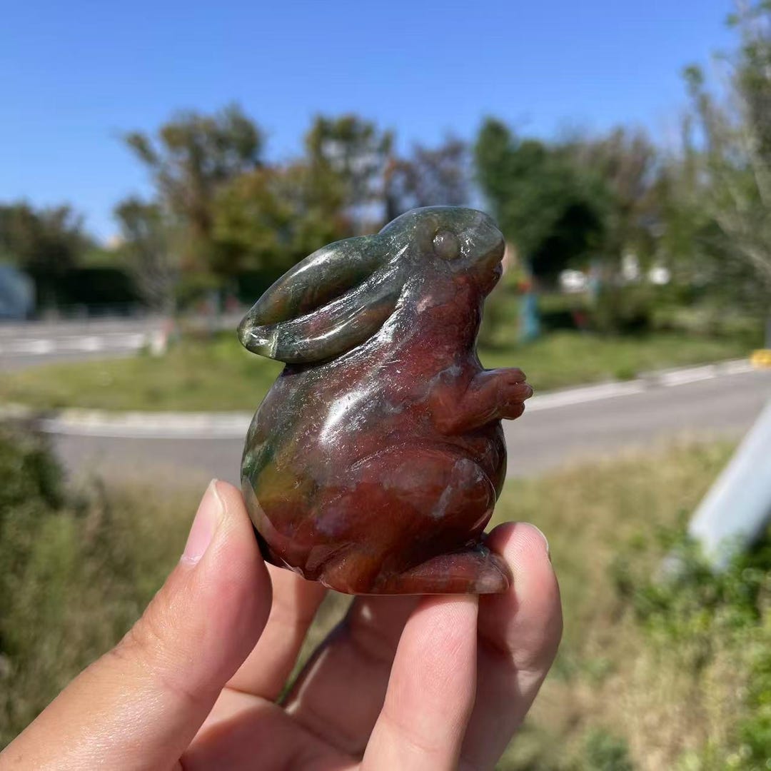 Hand Carved Ocean Jasper Rabbit Carving|crystal Bunny Statue|crystal ...