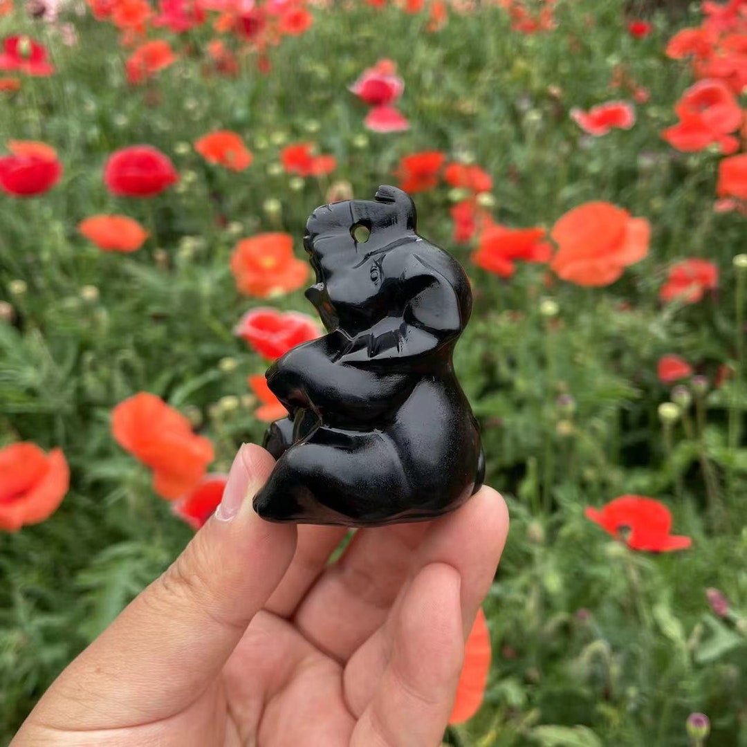Lovely Black Obsidian Elephant Carving|natural Crystal Elephant Gift ...