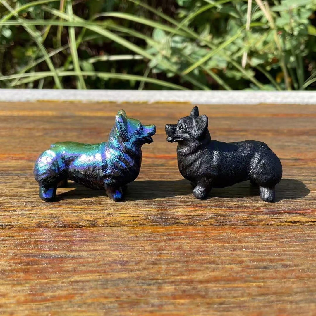 Aura Obsidian Corgi Carving: Crystal Dog Statue - Etsy