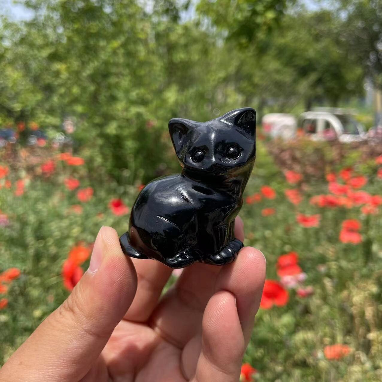 Black Obsidian Cat Carving: Healing Crystal Animal Sculpture - Etsy