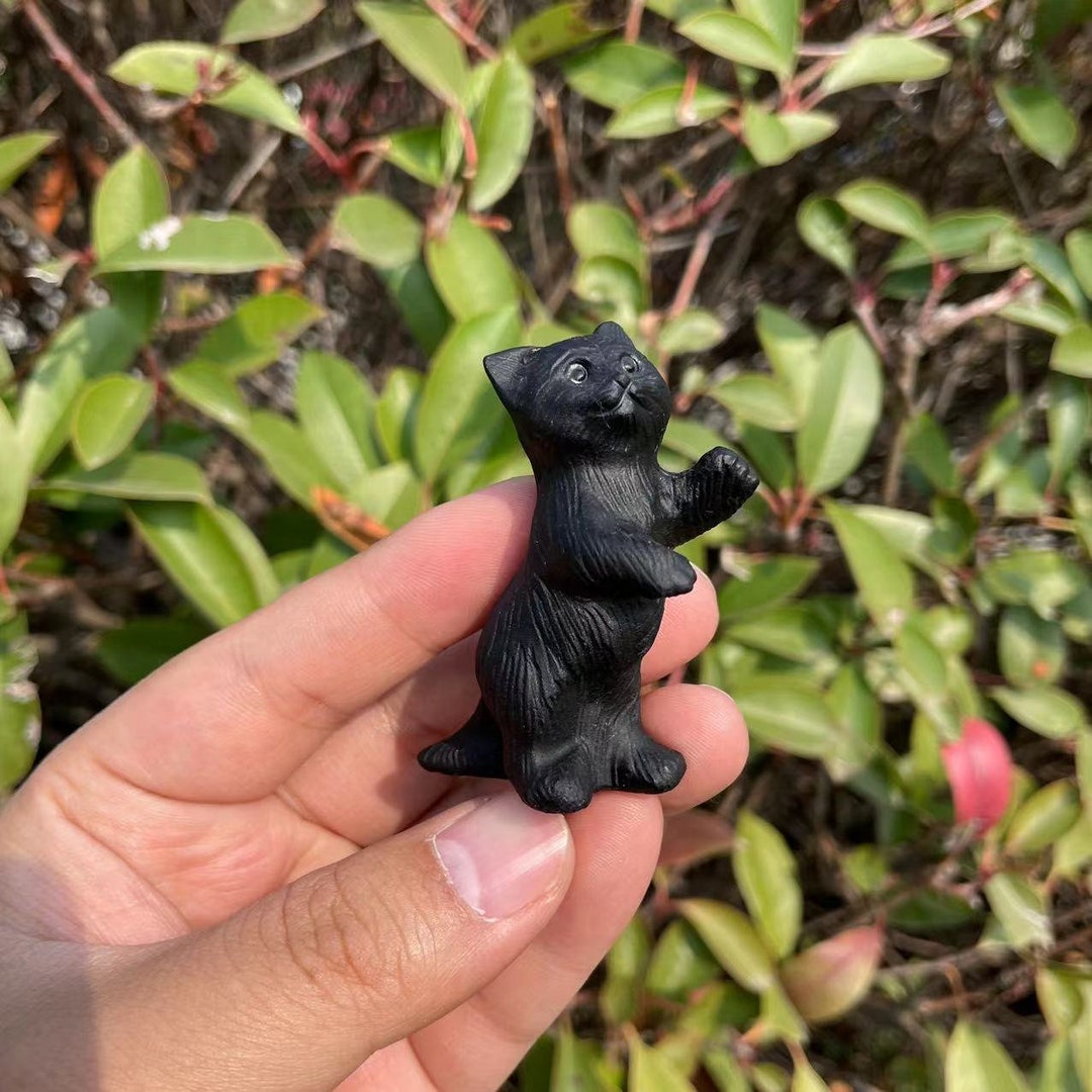 Black Obsidian Cat Carving|healing Crystal Carving|stone Cat Carving ...