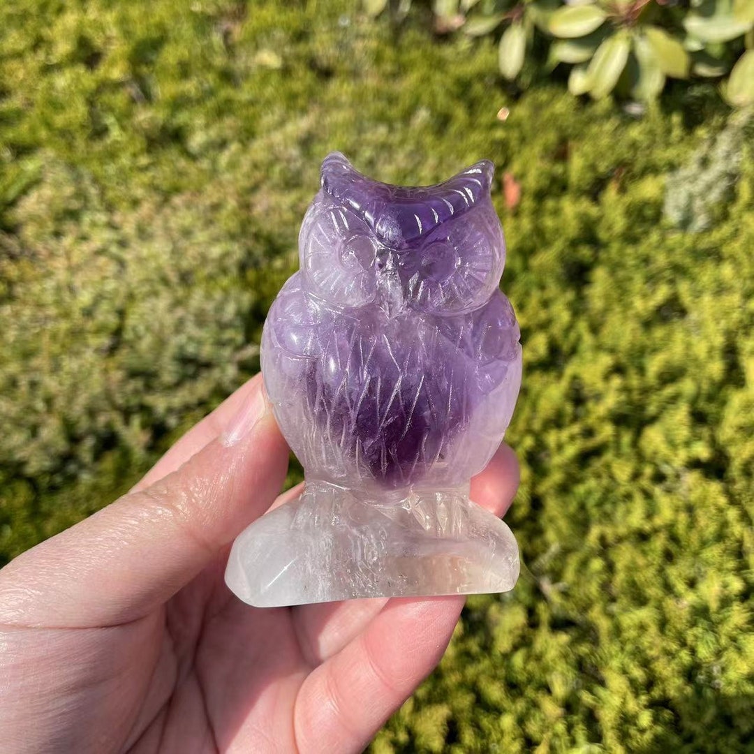 Hand Carved Amethyst Owl Carvingcrystal Owl Gift for Kids and ...