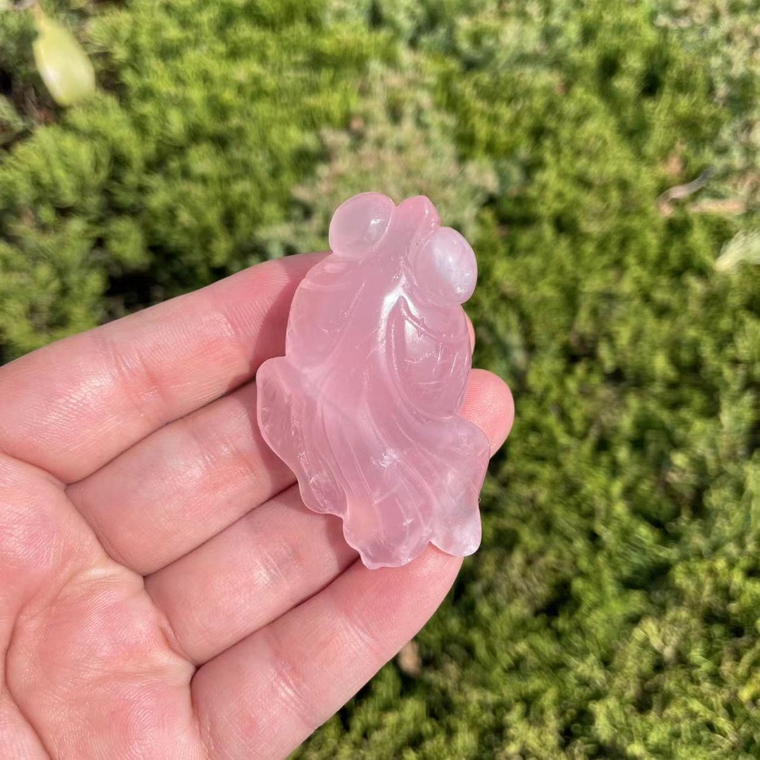 Lovely Rose Quartz Goldfish Carving With Rainbow|healing Crystal|rose ...