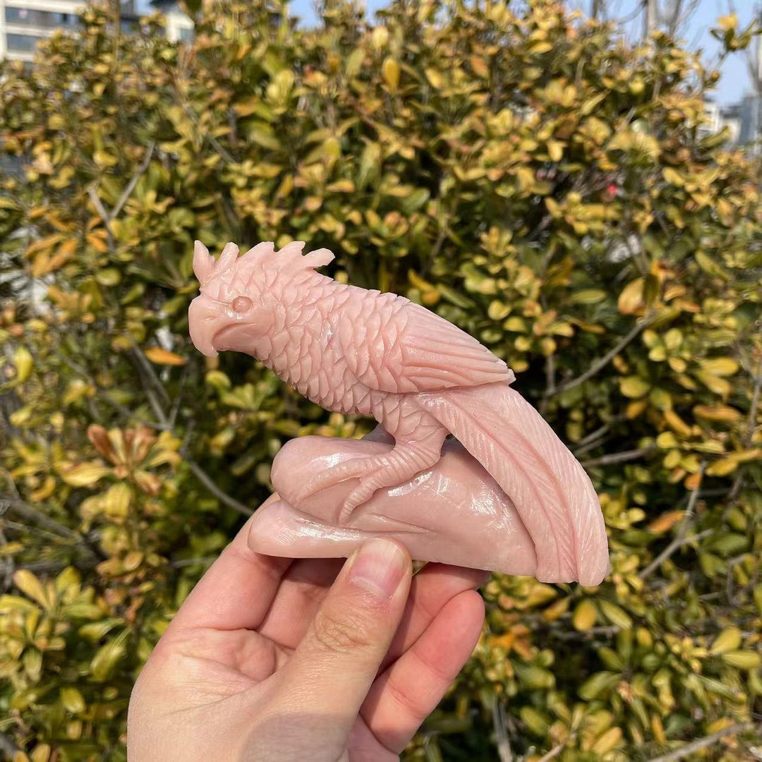 Hand Carved Pink Opal Parrot Carvingcrystal Pink Opal Animal Parrot ...
