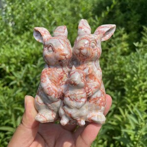 Hand Carved Red Spider Jasper Rabbit Family Carving|healing Crystal Red ...