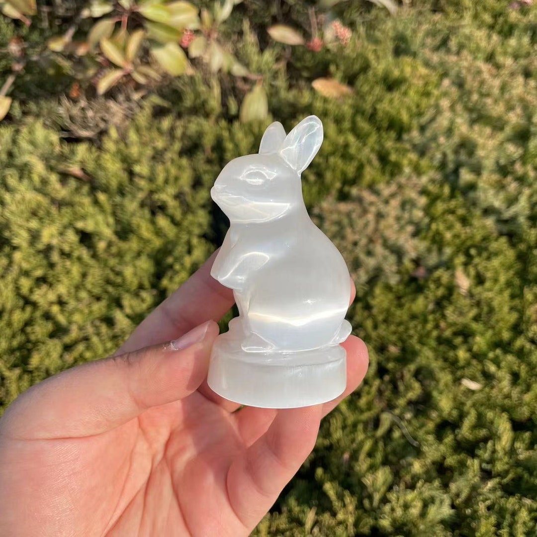 Selenite Rabbit Carving: Healing Crystal Animal Figurine - Etsy