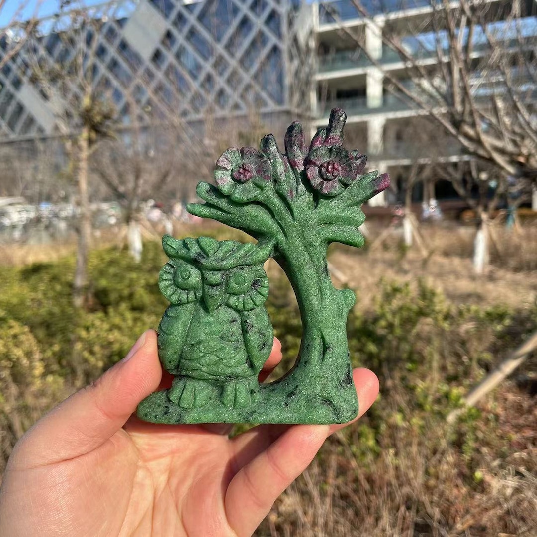 Hand Carved Ruby in Zoisite Owl Carving|crystal Ruby in Zoisite Owl ...