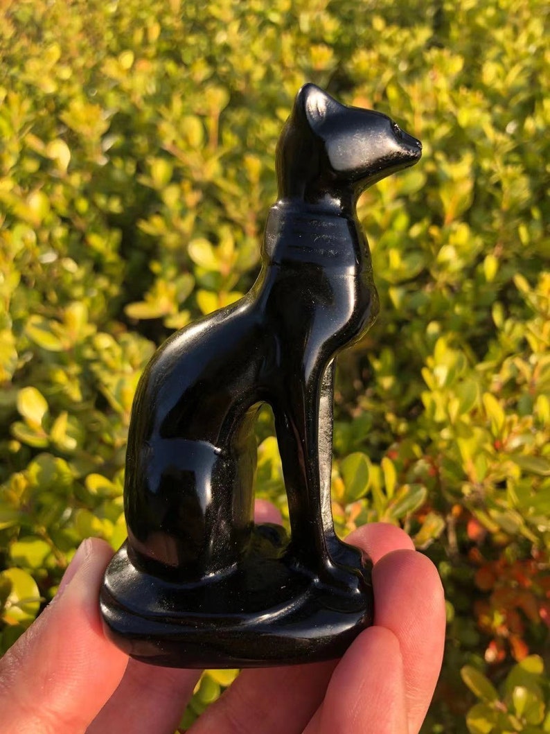 Natural Black Obsidian Egyptian Cat Carving Crystal Animal - Etsy