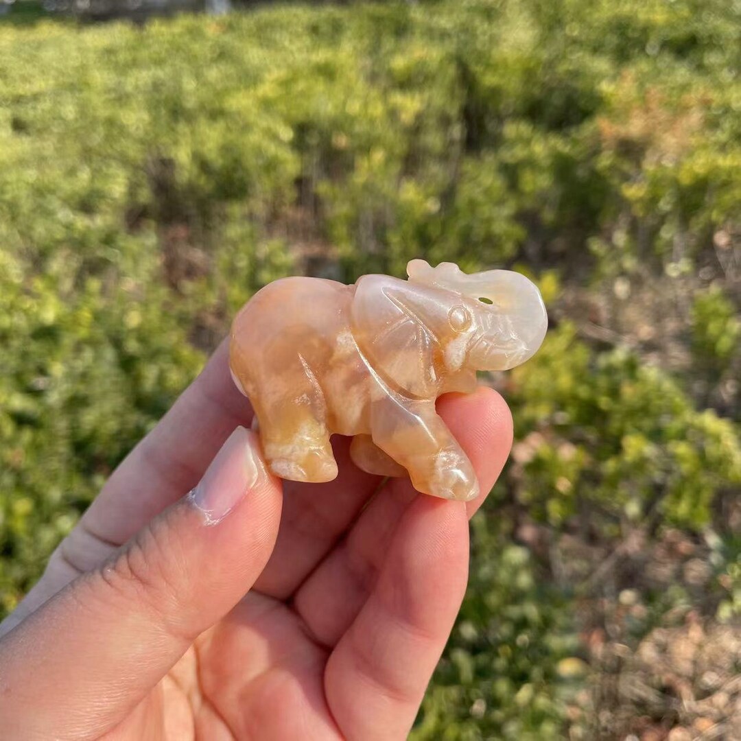 Cute Flower Agate Elephant Carving|healing Crystal Carving|crystal ...