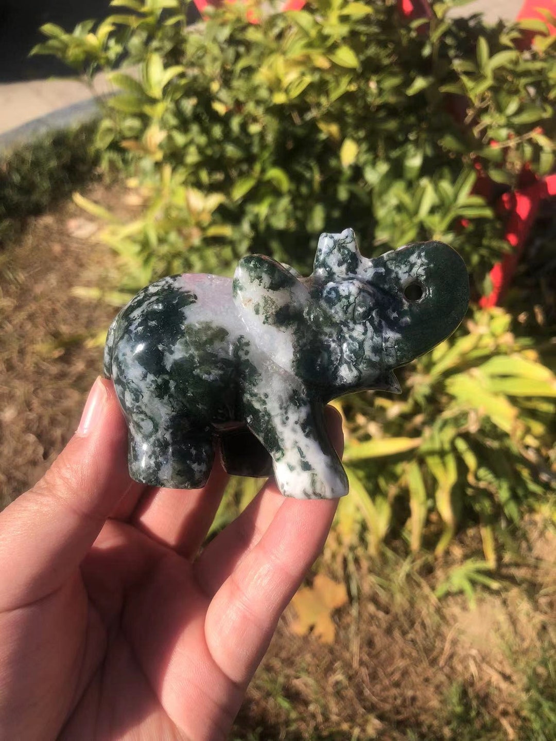 Cute Moss Agate Fat Elephant Carving | Healing Crystal | Crystal Animal ...