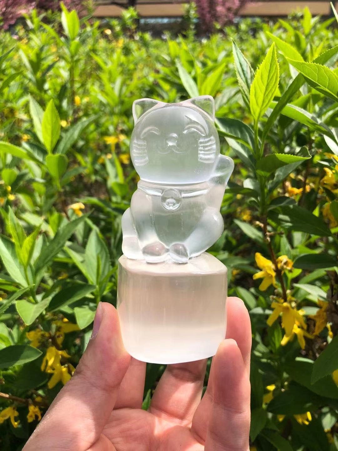 Natural Powerful Selenite Lucky Cat Carving Hand Carved - Etsy Canada