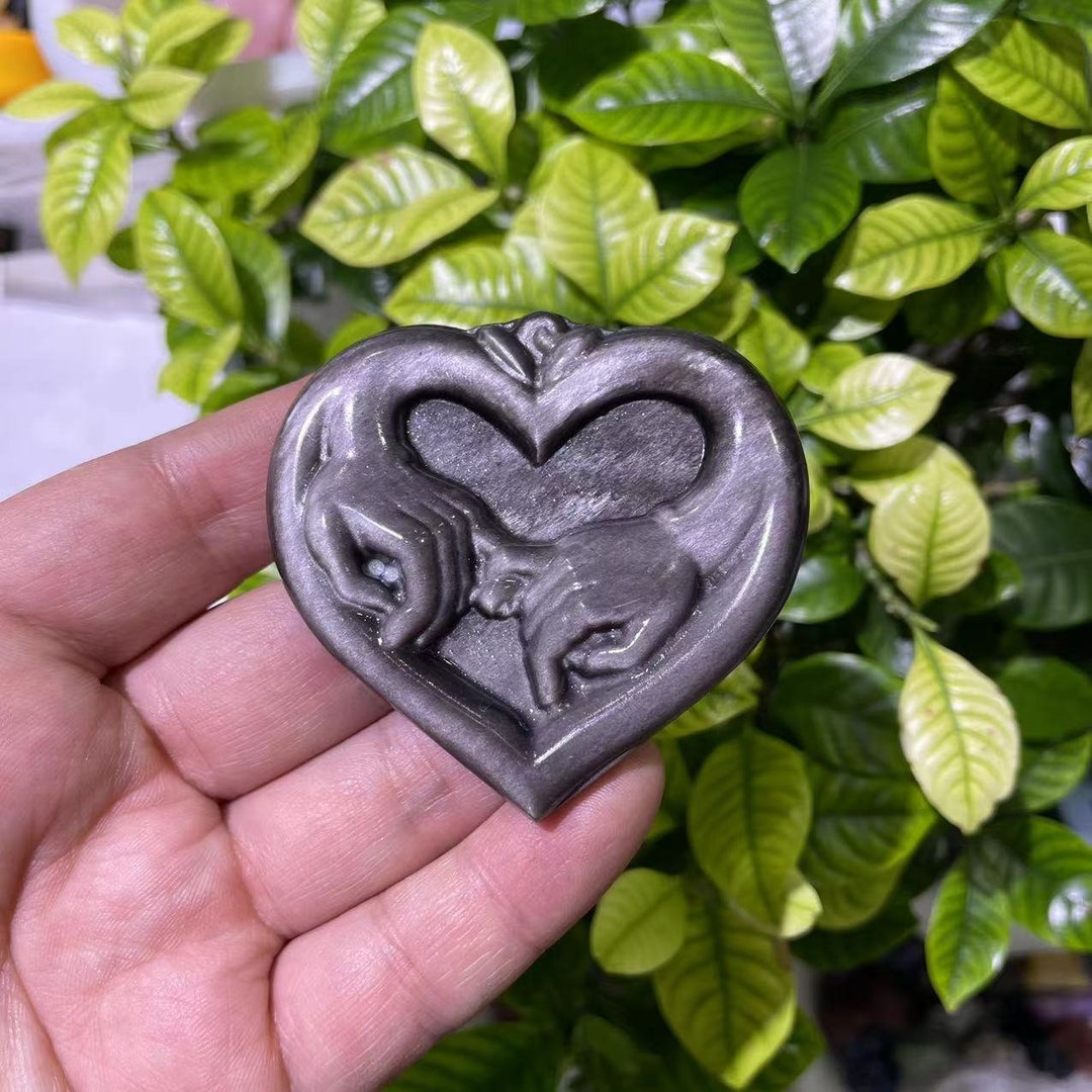 Lovely Silver Obsidian Hand in Hand Carving|healing Crystal|crystal ...