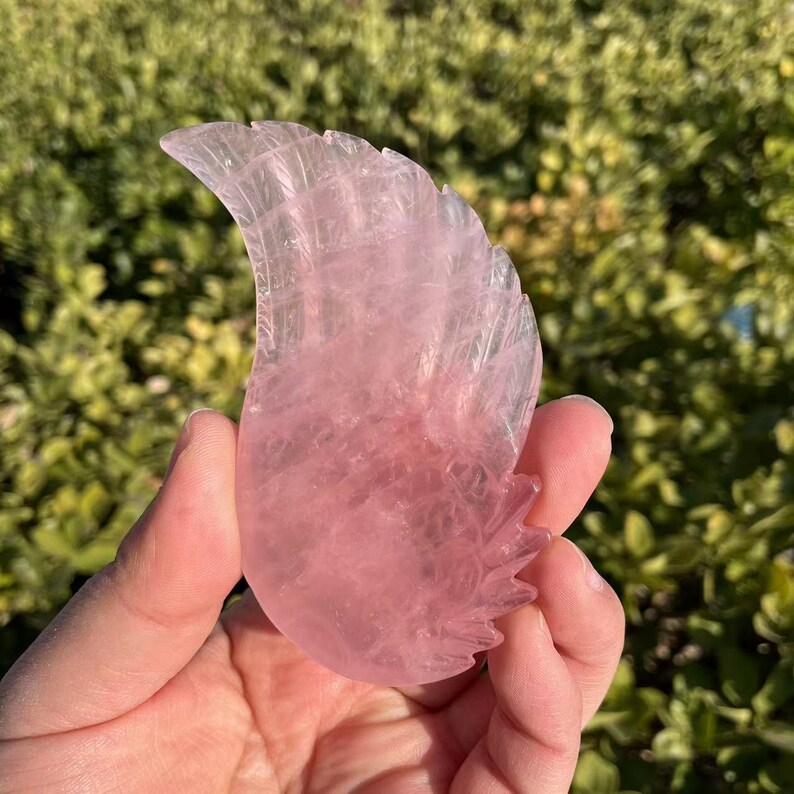 Hand Carved Rose Quartz Angel Wings With Stand: Spiritual Healing ...