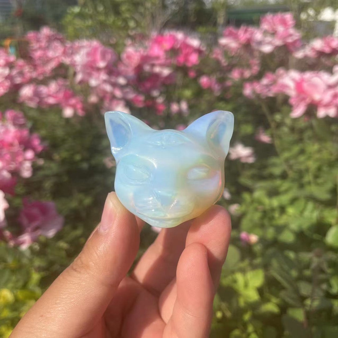 White Opalite Cat Head Carving|crystal Animal Opalite Cat Head ...