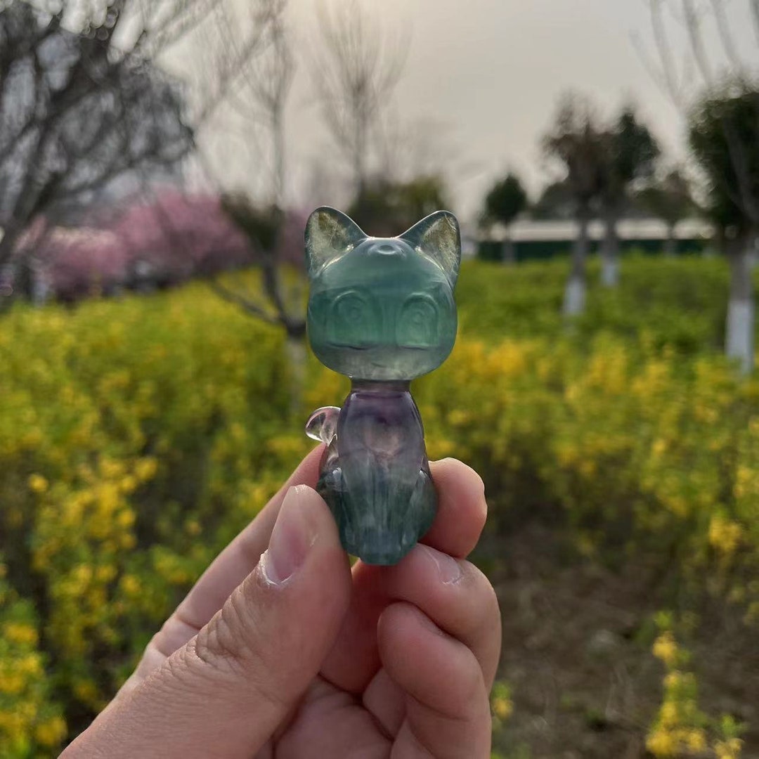 Natural Fluorite Sailor Moon Luna Diana Cat Carvinghand Carved Crystal ...