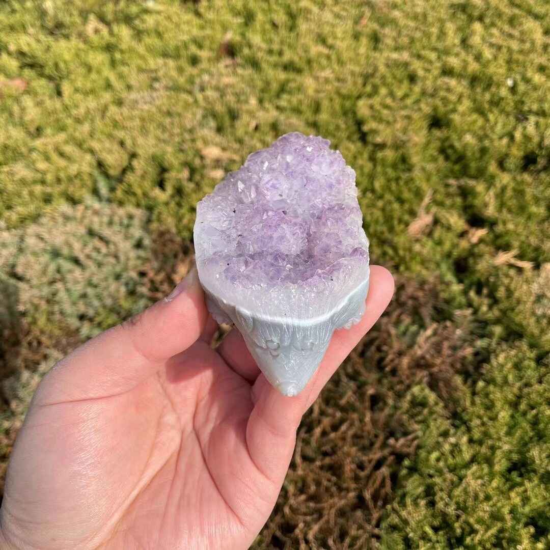 Hand Carved Agate Hedgehog With Amethyst Cluster - Crystal Sculpture - Etsy