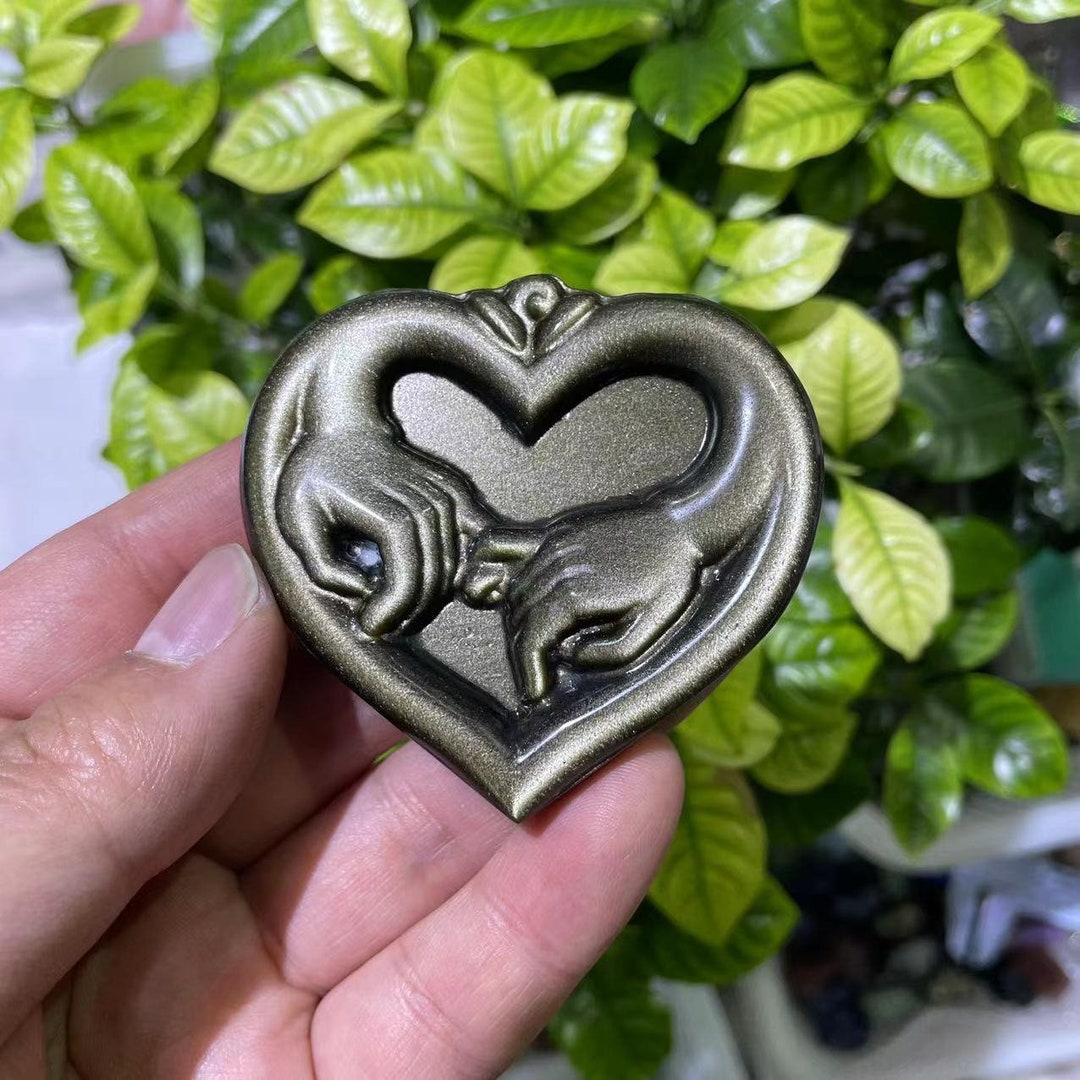 Lovely Golden Obsidian Hand in Hand Carving|healing Crystal|crystal ...