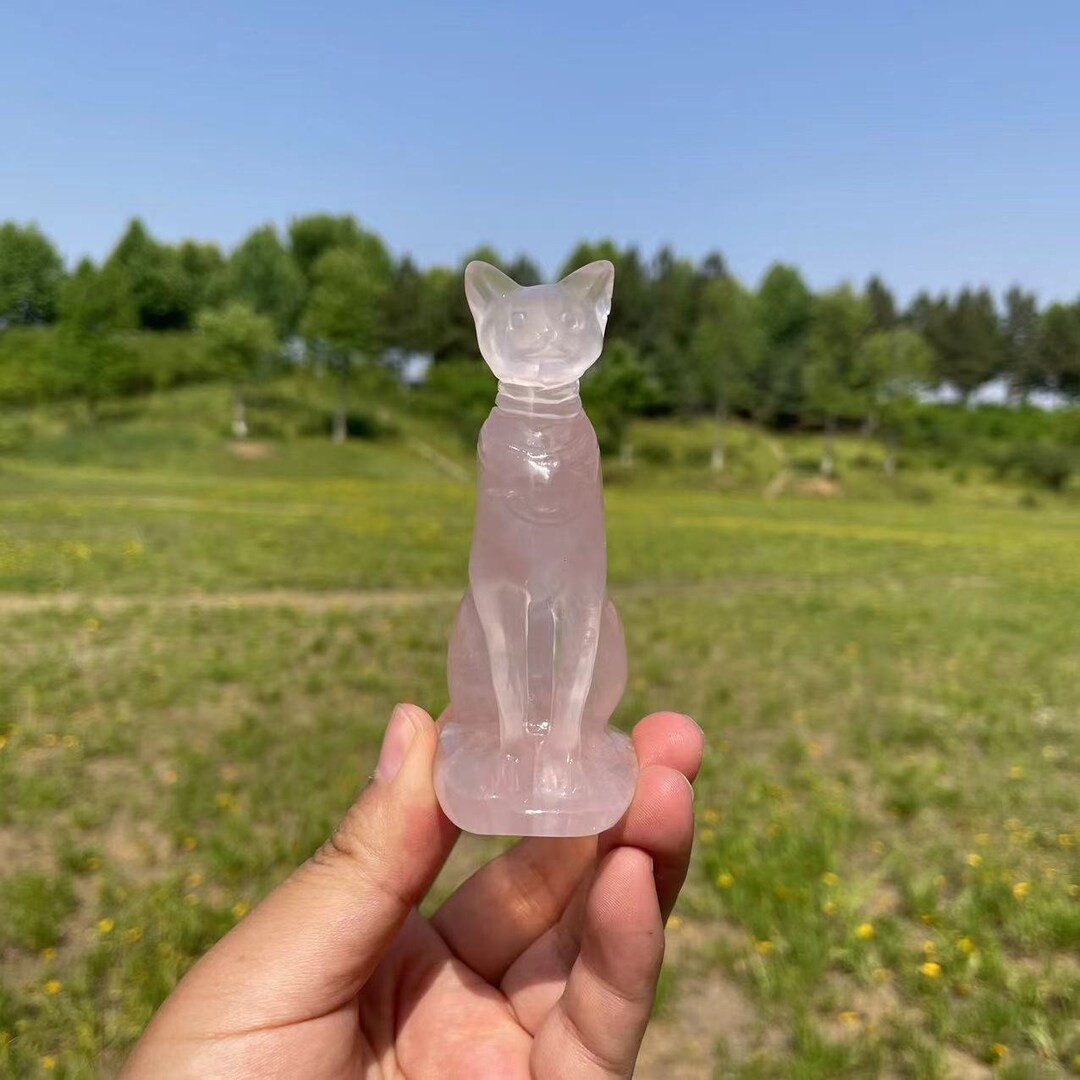 Natural Rose Quartz Egyptian Cat Carving|crystal Animal Egyptian Cat ...
