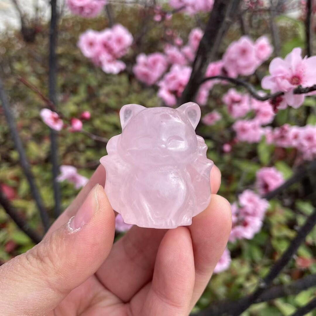 Rose Quartz Fox Carving: Crystal Animal Sculpture, Energy Stone Gift ...