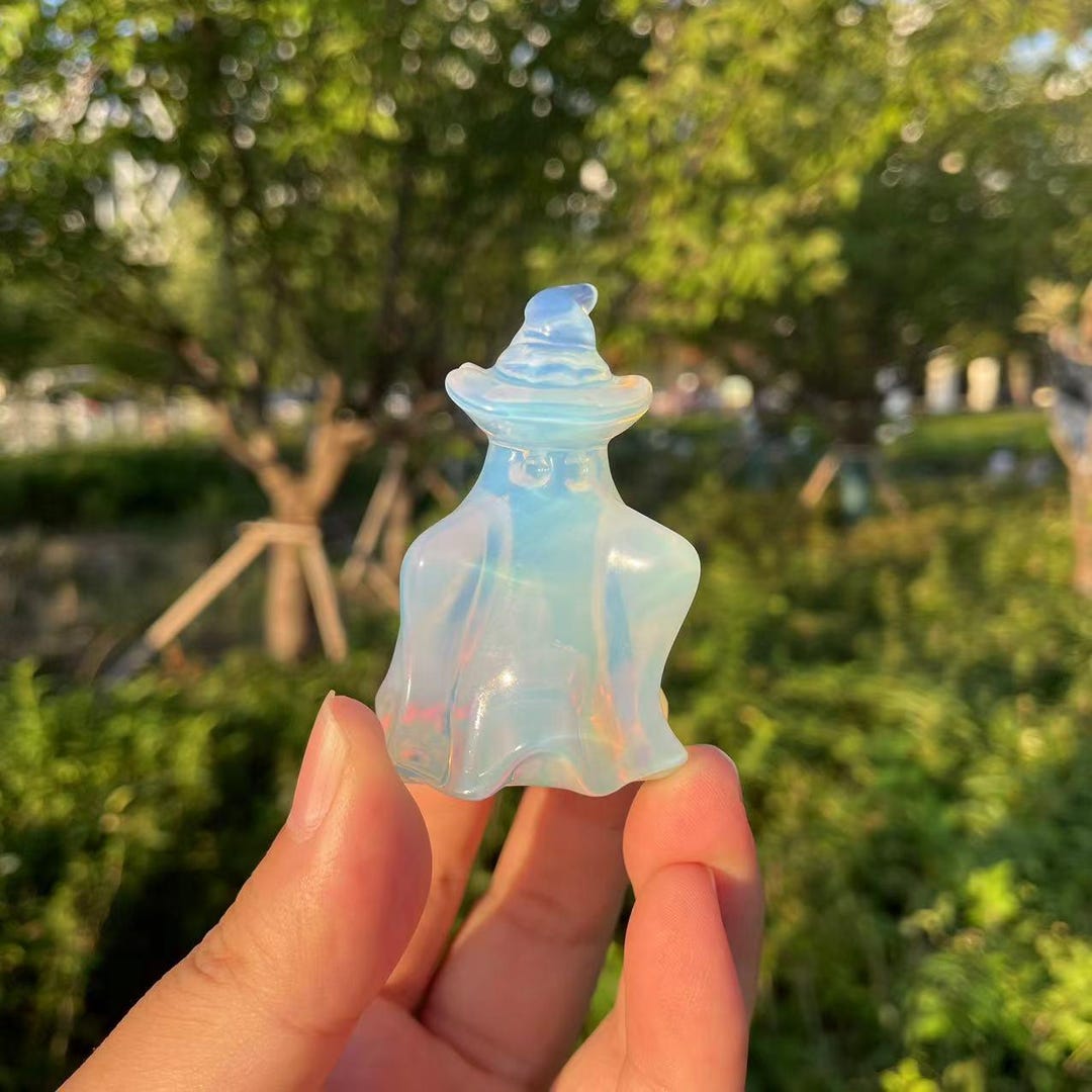 Opalite Crystal Ghost With Hat: Healing Stone Carving - Etsy UK