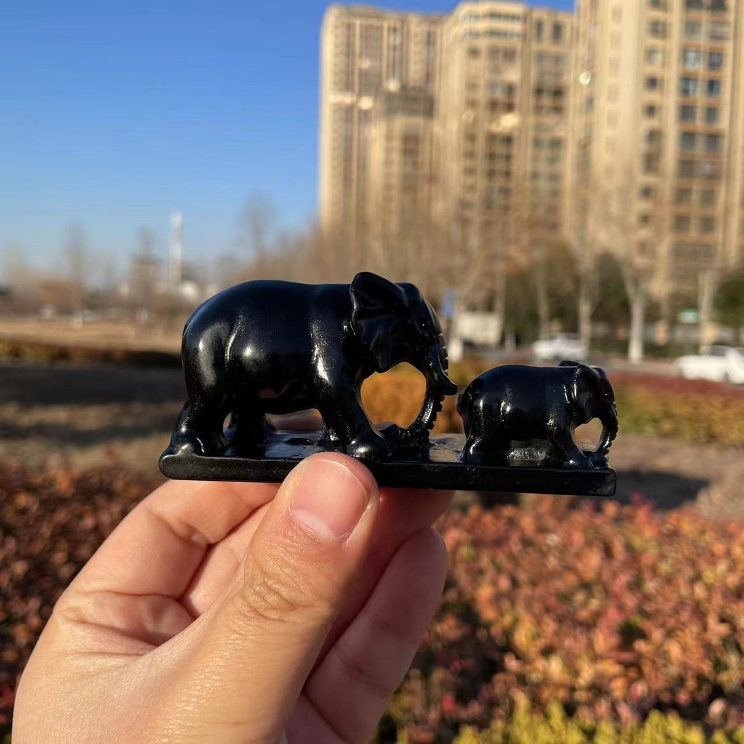 Black Obsidian Elephant Sculpture: Chakra Healing Crystal Carving - Etsy