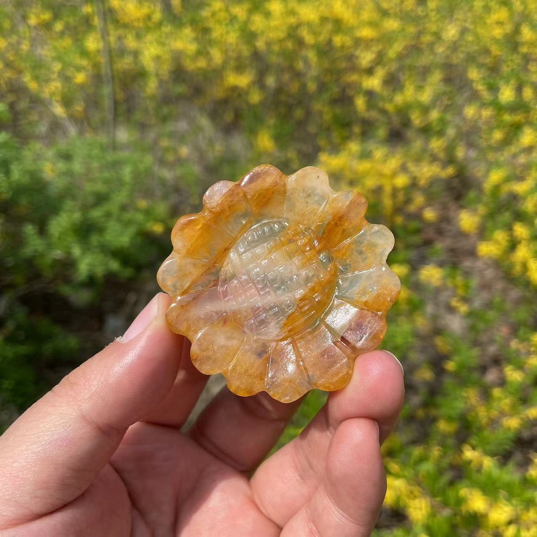 Hand Carved Golden Healer Sunflower Carving|healing Crystal|flower ...