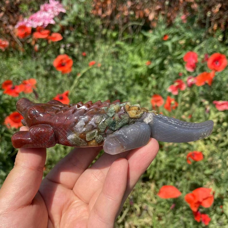 Hand Carved Ocean Jasper Crocodile Sculpture: Crystal Healing Gift - Etsy