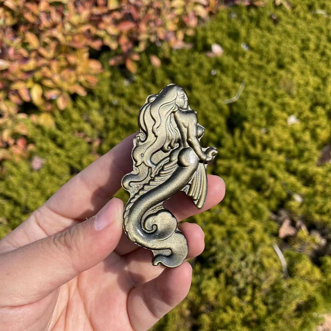 Flash Golden Obsidian Mermaid Carving|crystal Mermaid Carvings|handmade ...