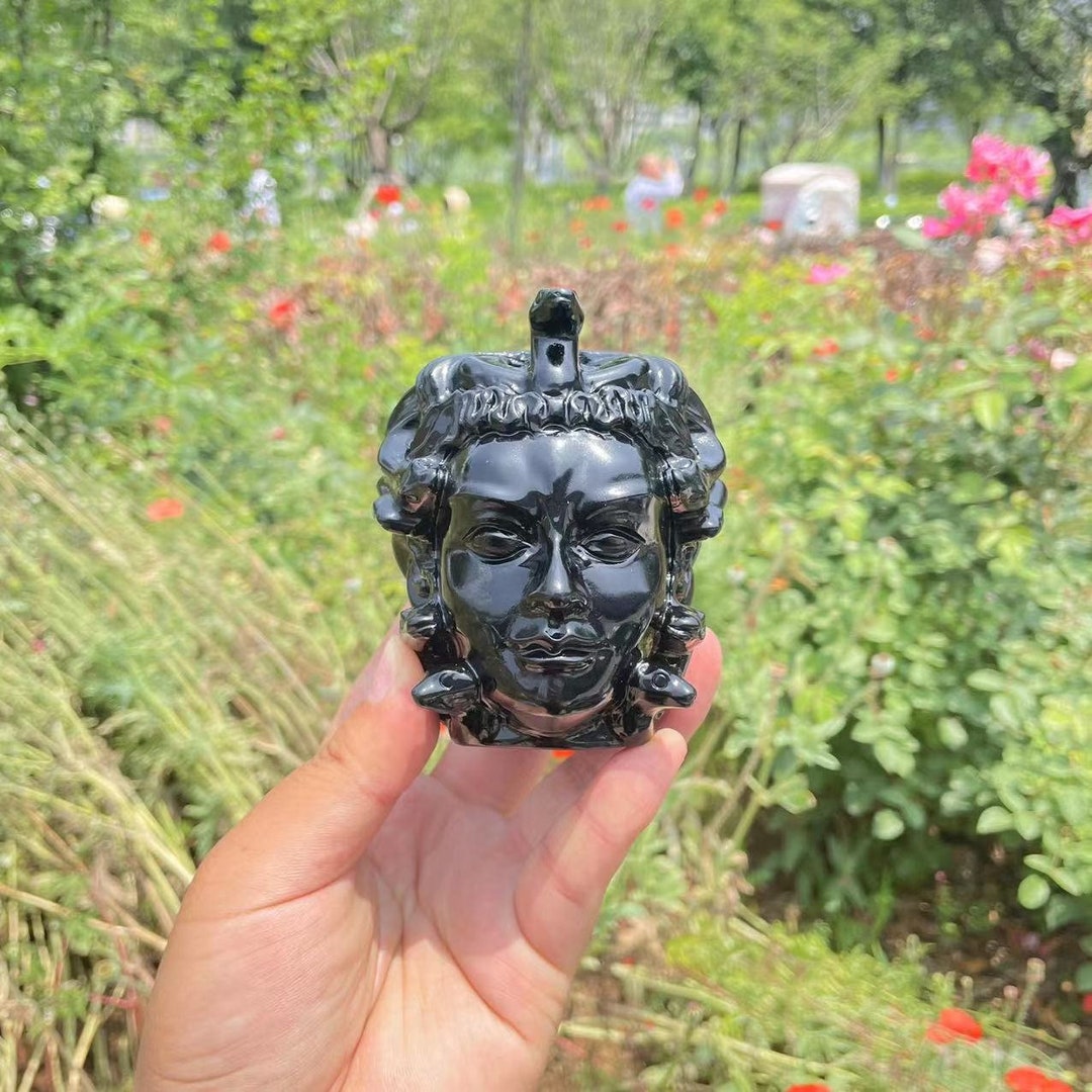Hand Carved Black Obsidian Medusa Carving|crystal Obsidian Medusa ...