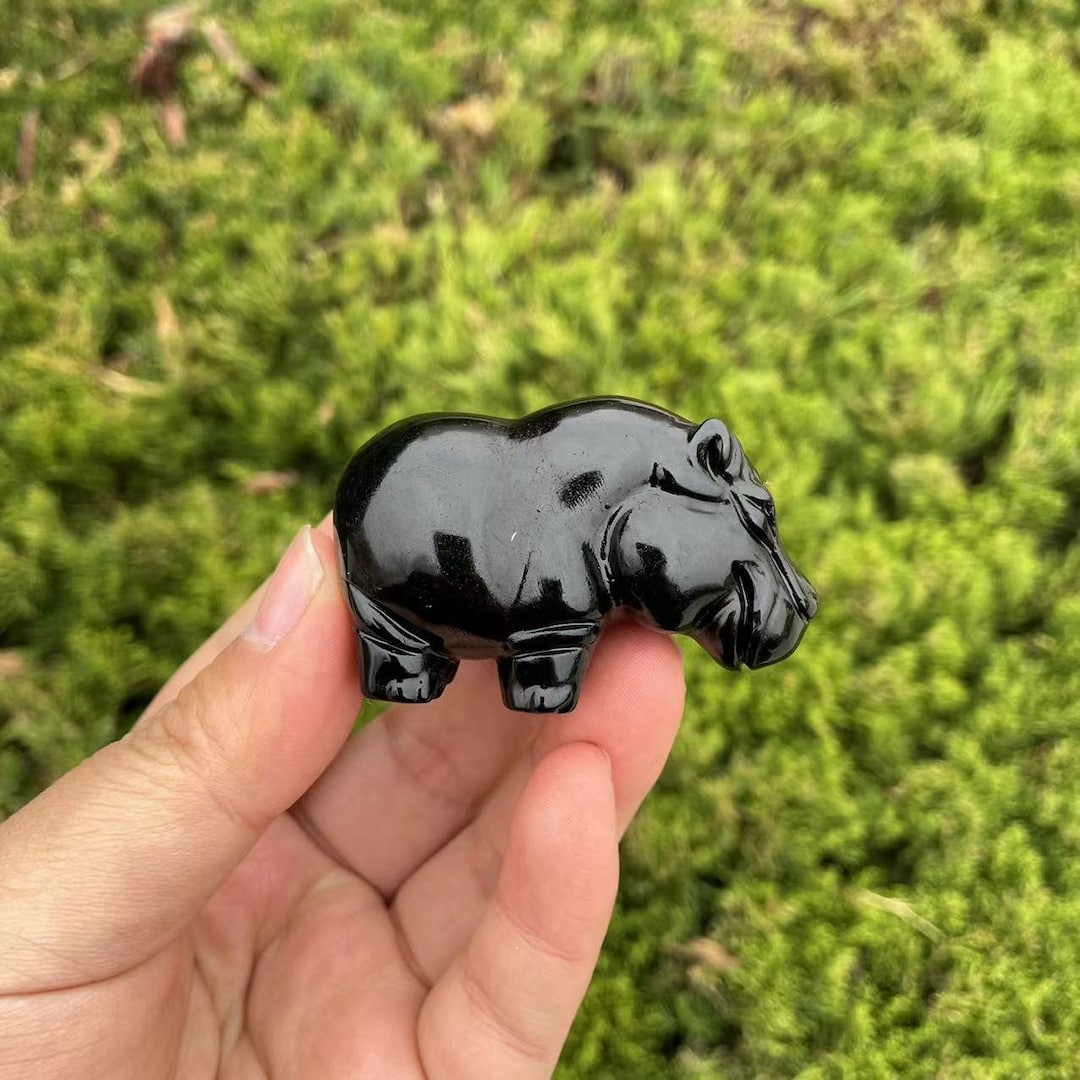 Black Obsidian Polished Hippo Carving|crystal Animal Hippo Sculpture ...