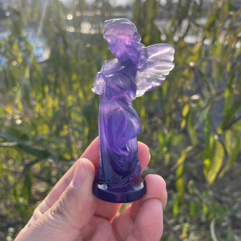 Purple Fluorite Crystal Angel Carving: Spiritual Healing Gift - Etsy