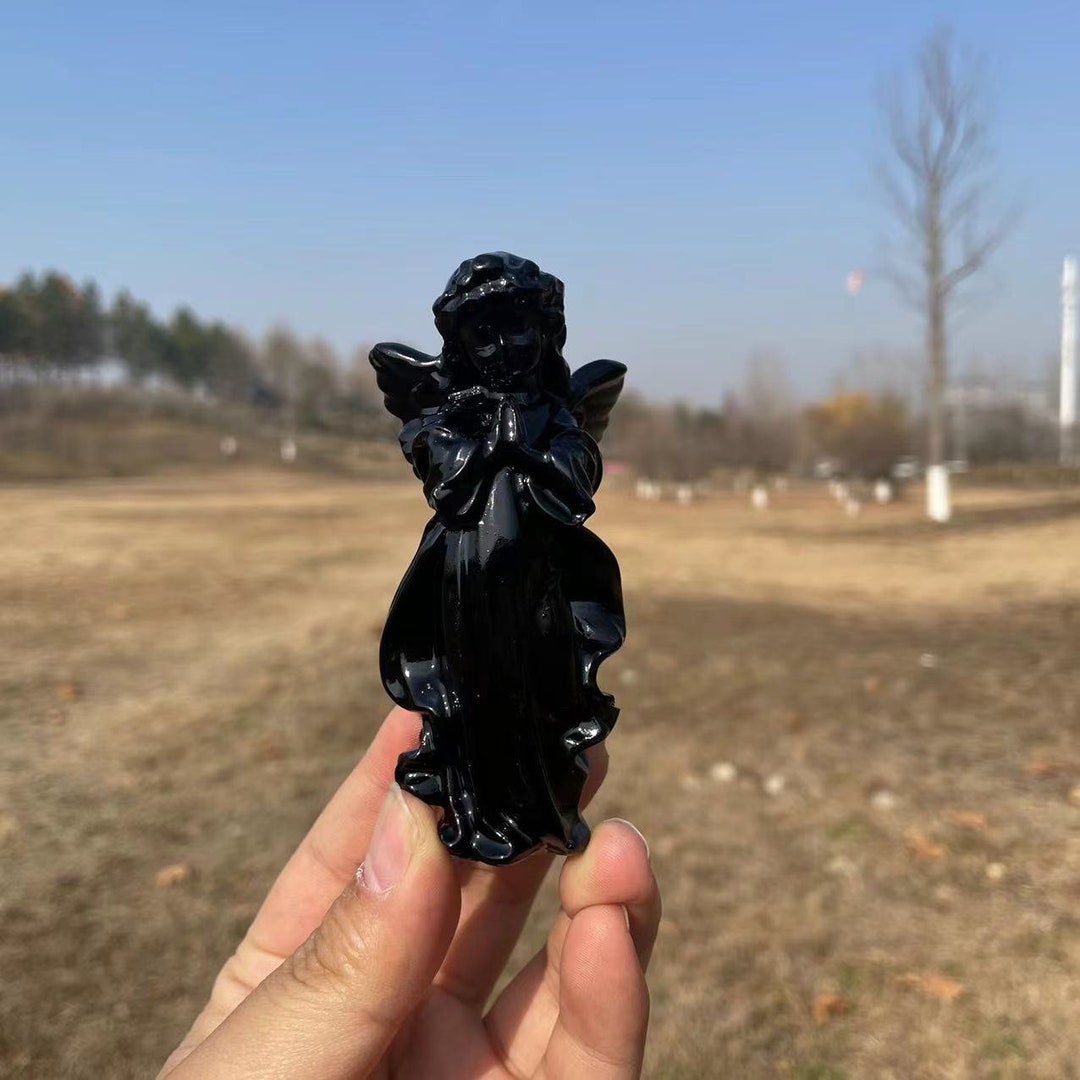 Crystal Black Obsidian Girl Angel Carvings|healing Crystal Spiritual ...