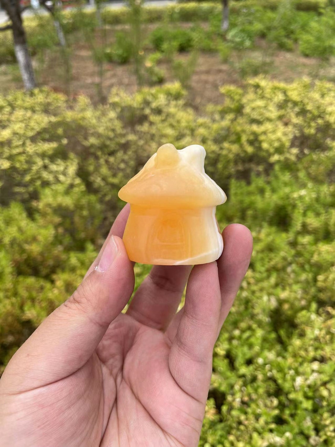 Orange Calcite Mushroom House Carving: Healing Crystal Decor - Etsy