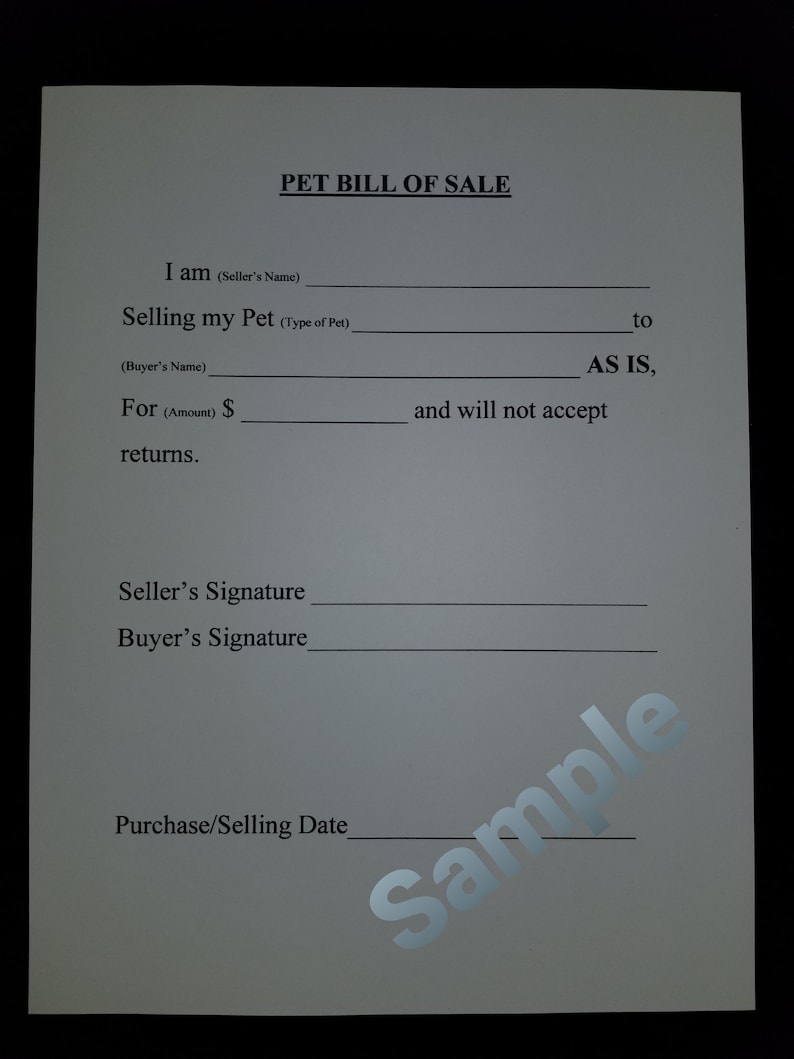 Pet Bill of Sale, Bill of Sale, Animal, Livestock Bill of Sale - Etsy