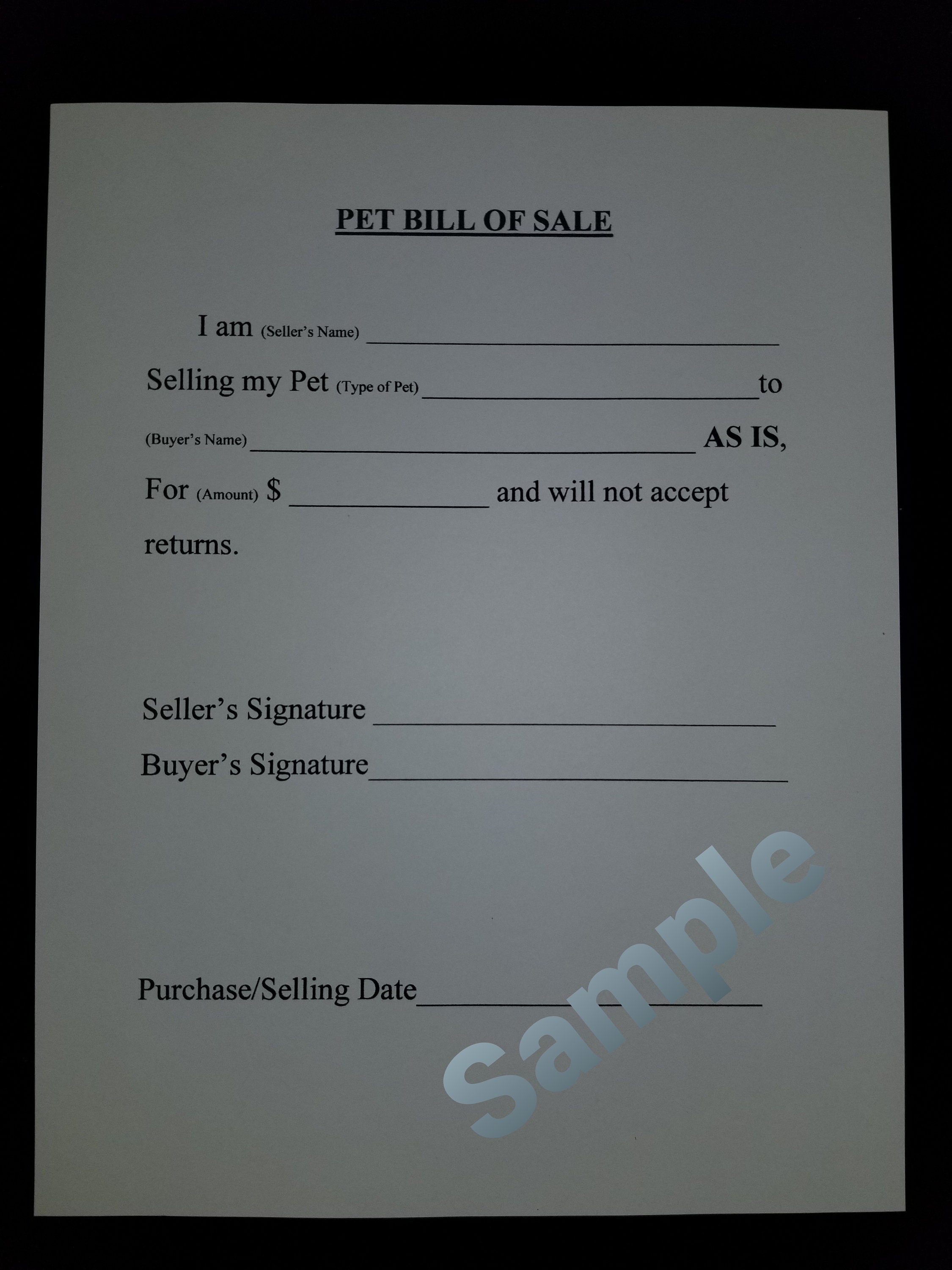 Pet Bill of Sale, Bill of Sale, Animal, Livestock Bill of Sale - Etsy