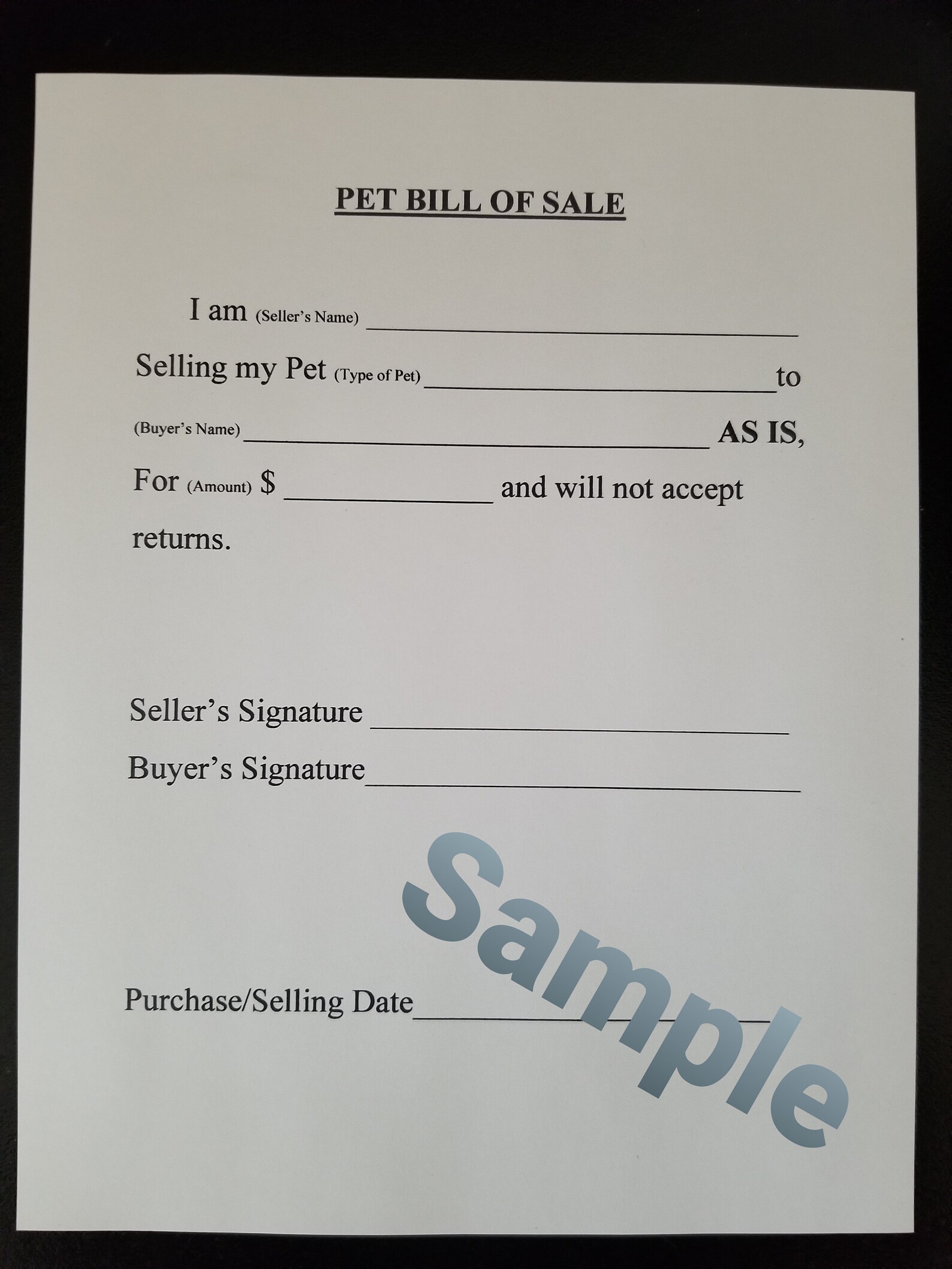 Pet Bill of Sale, Bill of Sale, Animal, Livestock Bill of Sale - Etsy
