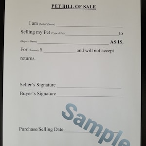 Pet Bill of Sale, Bill of Sale, Animal, Livestock Bill of Sale - Etsy