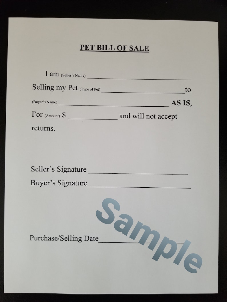 Pet Bill of Sale, Bill of Sale, Animal, Livestock Bill of Sale - Etsy