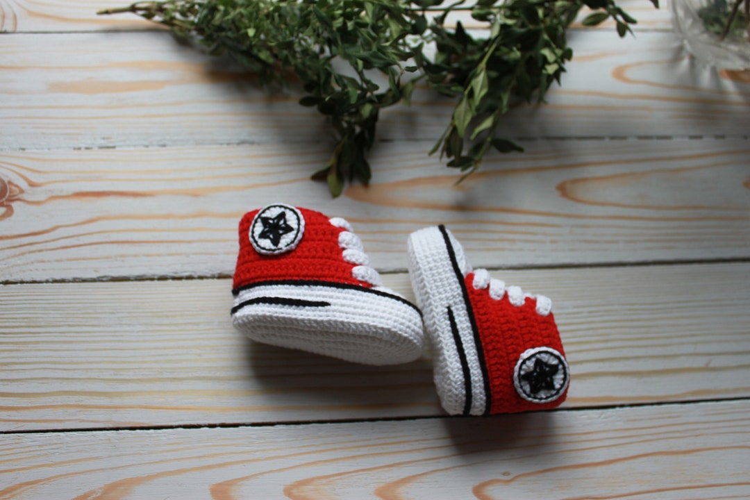 Red Crochet Baby, Unisex Booties for Kids, Cotton Newborn, Sneakers ...