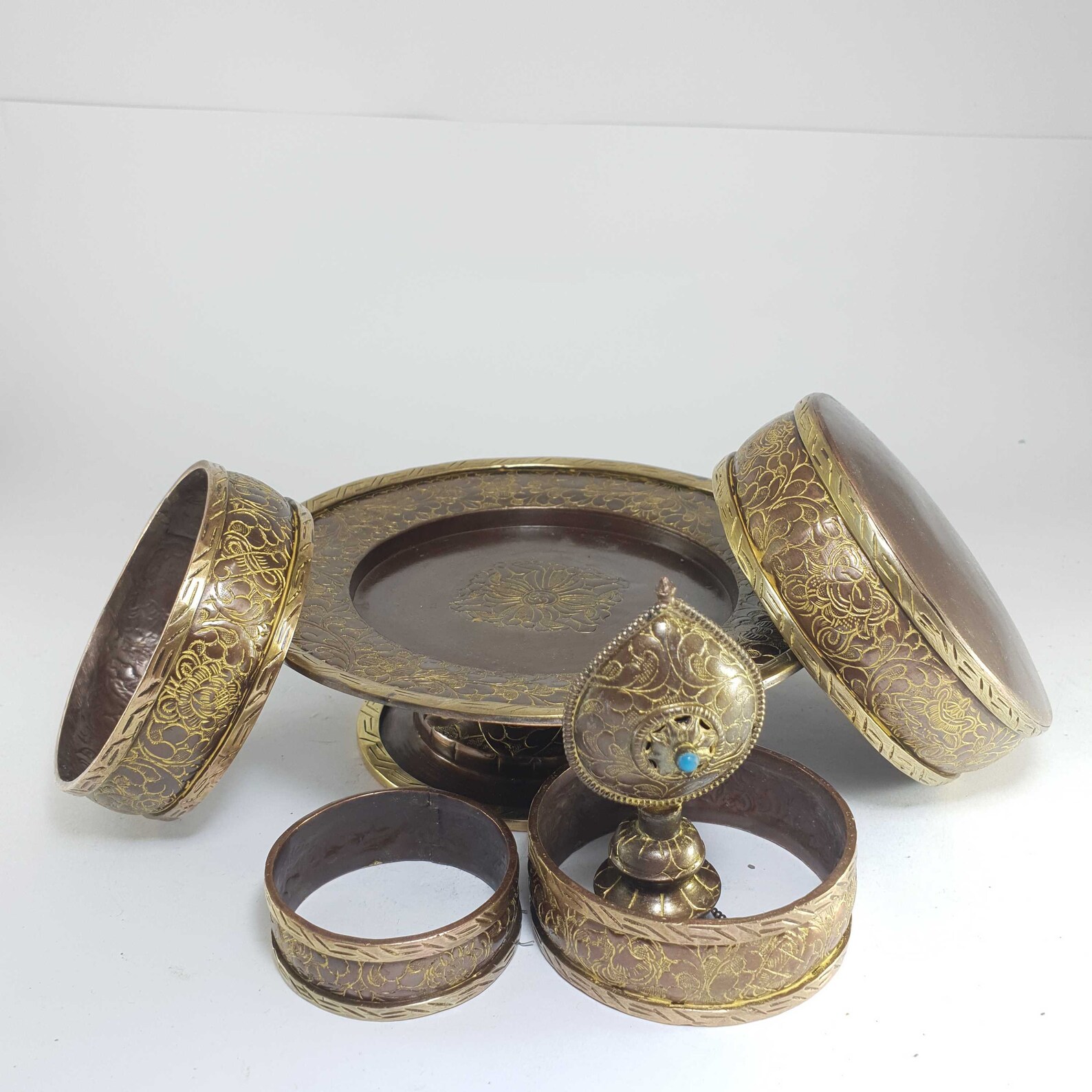 Medium Copper Ratna Mandala Offering With Carving and Antique - Etsy