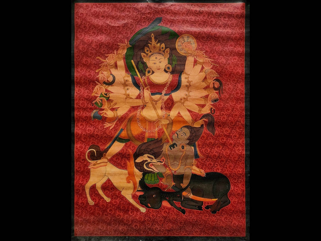 65x47 CM, Durga Newari Thangka, Painting, Hindu Style, Oiled Thangka ...