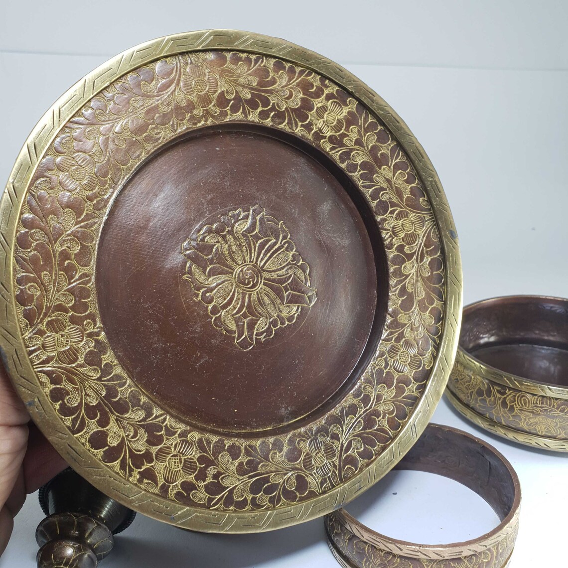 Medium Copper Ratna Mandala Offering With Carving and Antique - Etsy