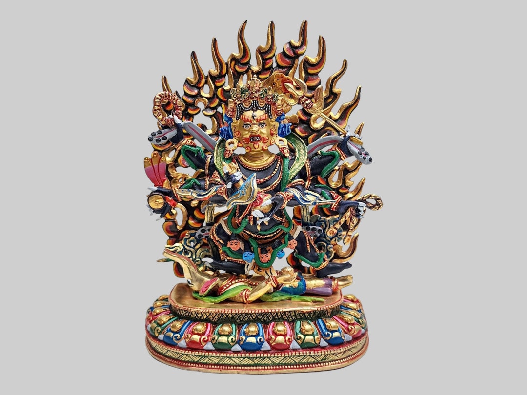 10 Inch, Mahakala Black, Buddhist Handmade Statue, Face Painted ...
